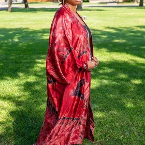 Silk Kimono Jacket, Silk Adire, Red Kimono, Kimono Jacket Silk, Kimono ...