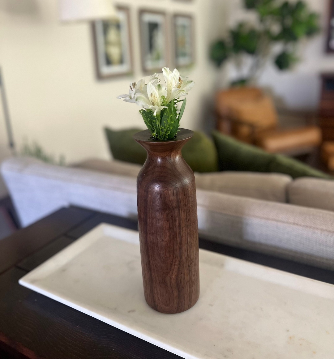 Walnut Vase, Hand Turned With Glass Insert for Live Flowers - Etsy
