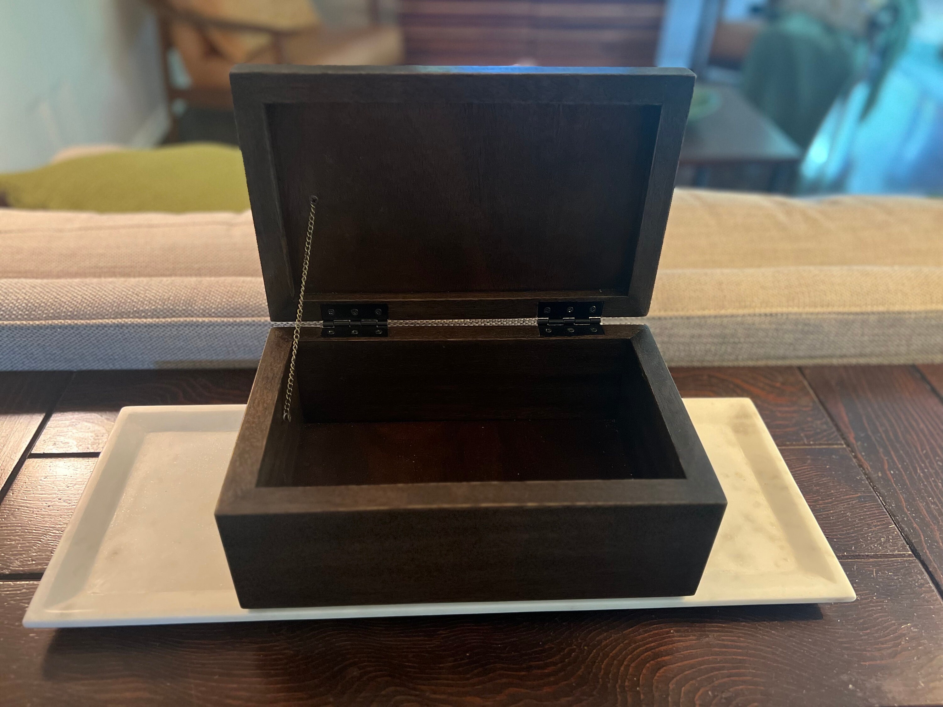 Dark Stained Mahogany Box With Intricate Wood Tile Top. - Etsy