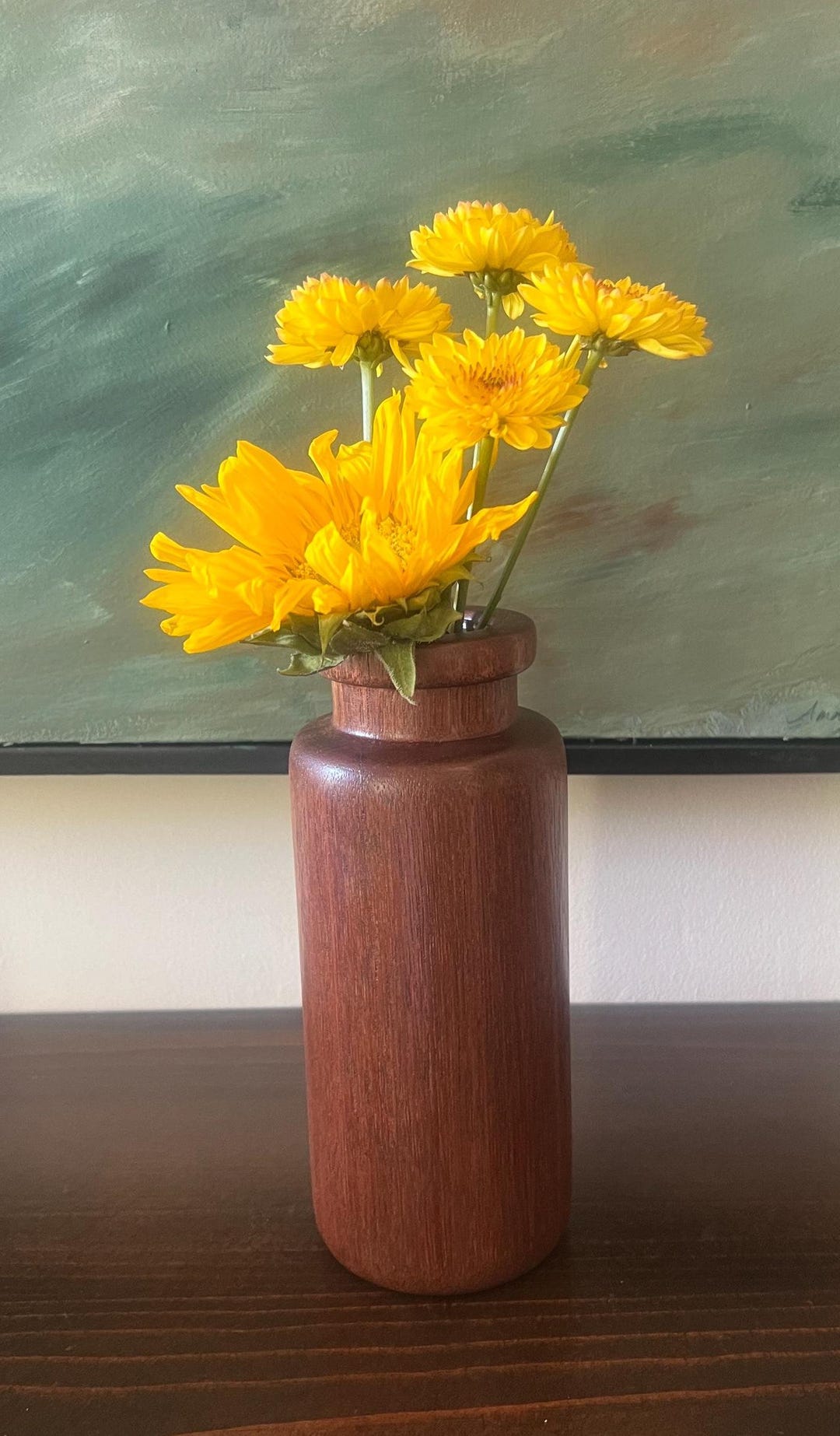 Vase, Hand Turned Mahogany, With Glass Insert for Live Flowers. 8" Tall ...