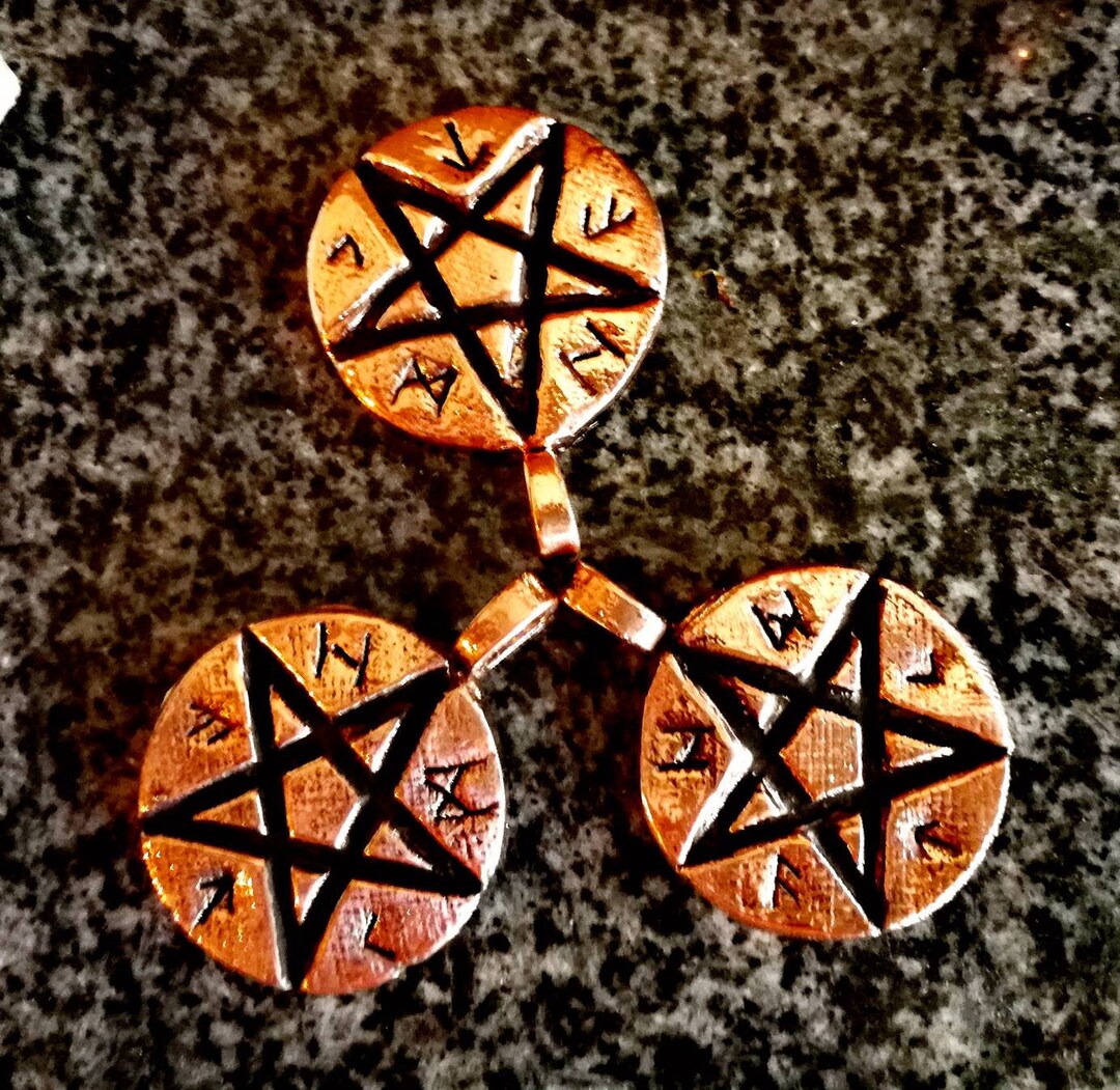 Rune Amulet / Pendant "power" With Pentagram, Partially Burnished - Etsy
