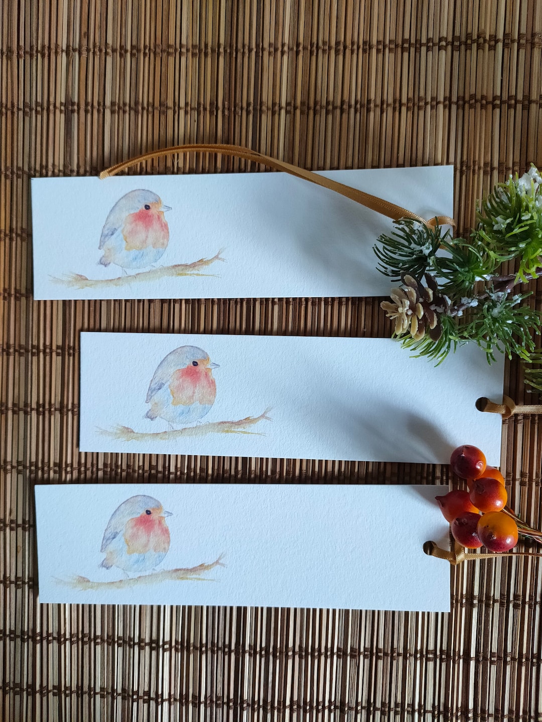 Set of 3 Robin Bookmarks, Bird Watercolor, Robin Print, Painted ...