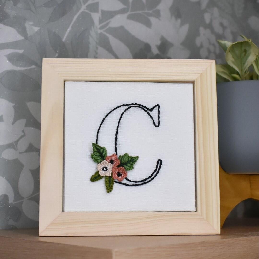 Hand Embroidered Initial With Floral Details, Hand Sewn Initial ...