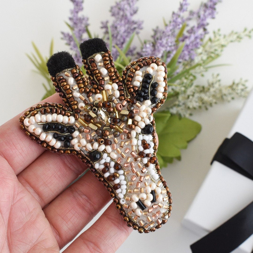 Giraffe Keychain, Leather Keychain, Beaded Embroidered Keychain ...