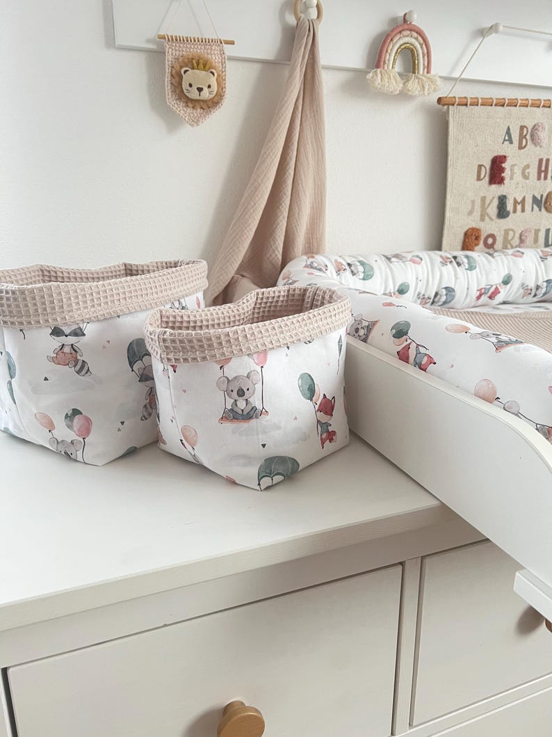 Changing Mat Set "animals With Balloons + Waffle Pique Light Beige ...
