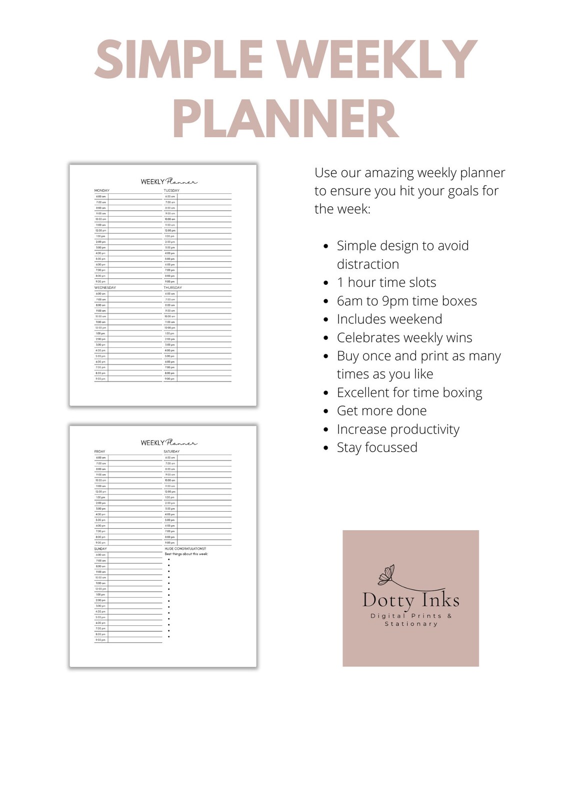 Printable Weekly Planner | Time Box Planner | Simple & Minimalist ...