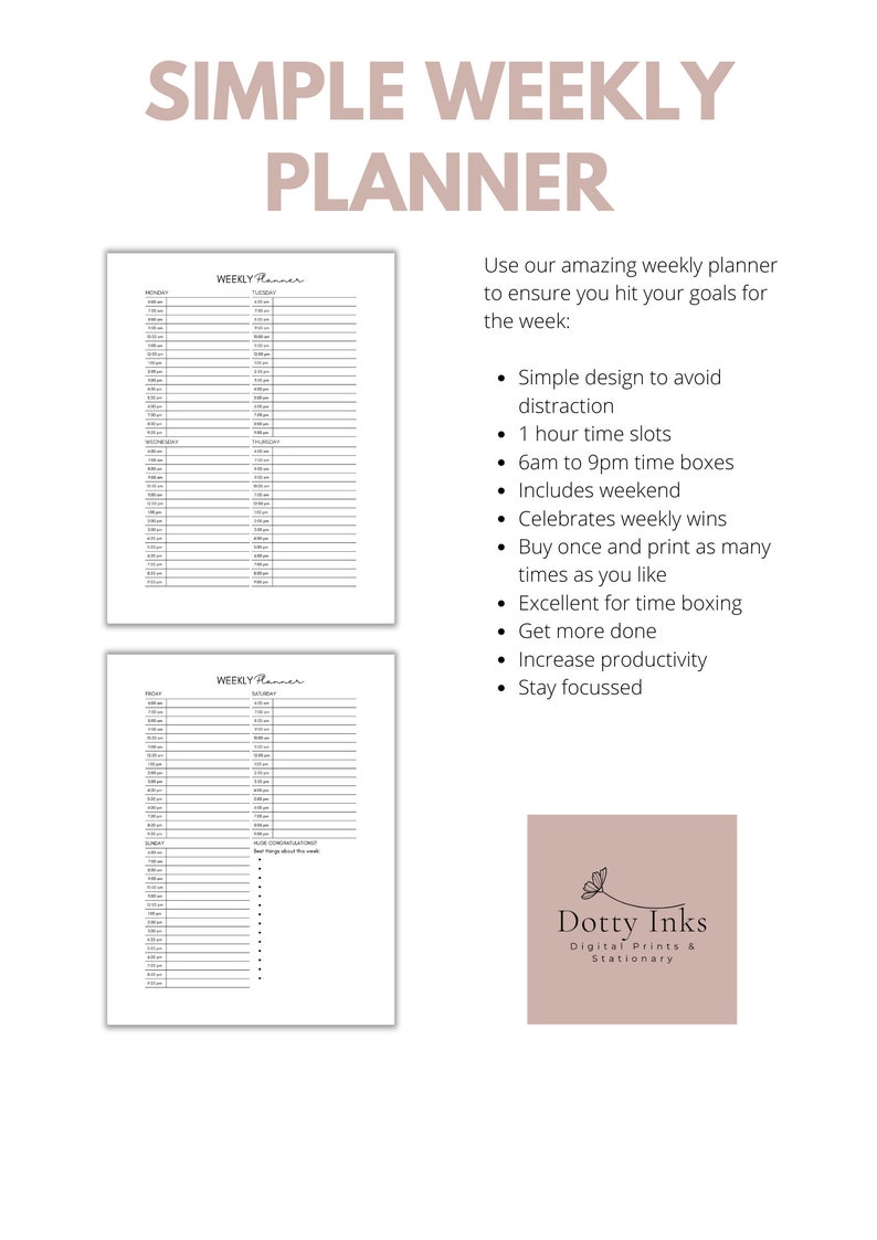 Printable Weekly Planner | Time Box Planner | Simple & Minimalist ...