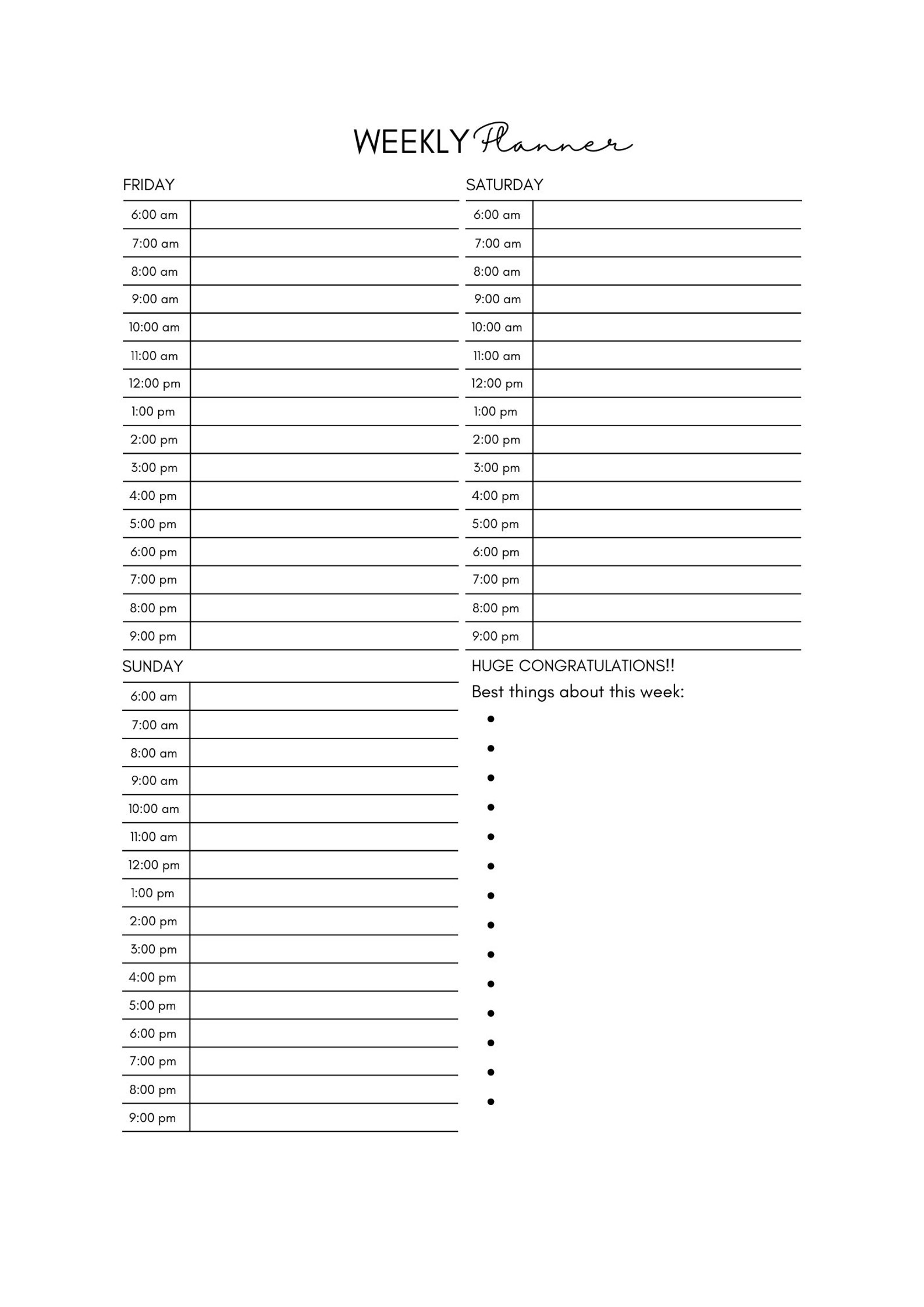 Printable Weekly Planner Time Box Planner Simple And Minimalist Productivity Planner 7 Day Hourly 