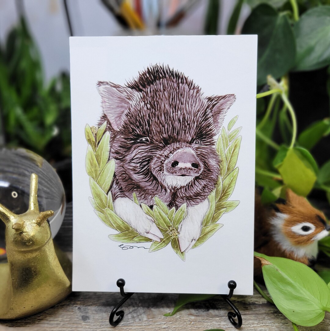 Pig Portrait, Mini Pig, Pot Belly, Kune Kune Pig Watercolor Art Print ...