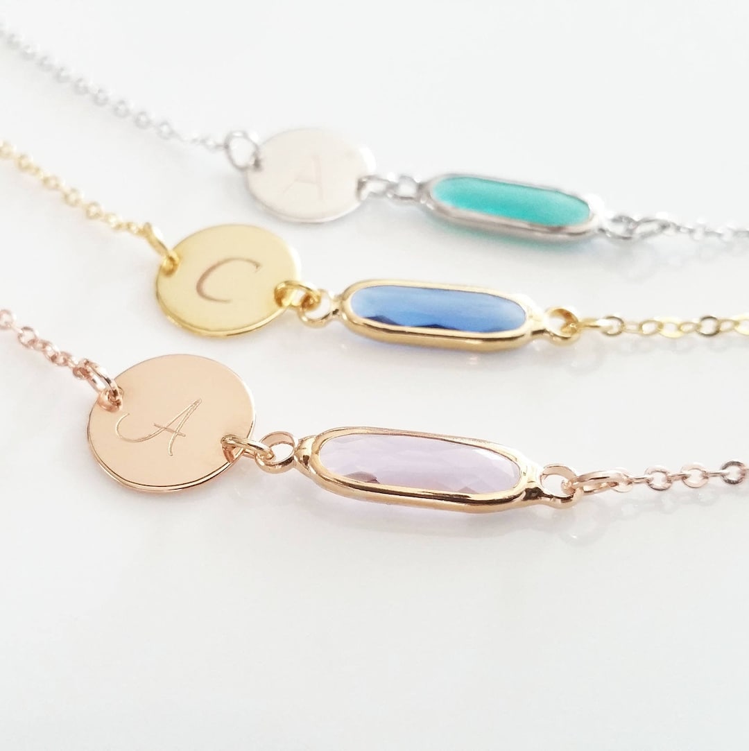 Personalized Birthstone Initial Bracelet: Plated Charm, Sister Gift - Etsy