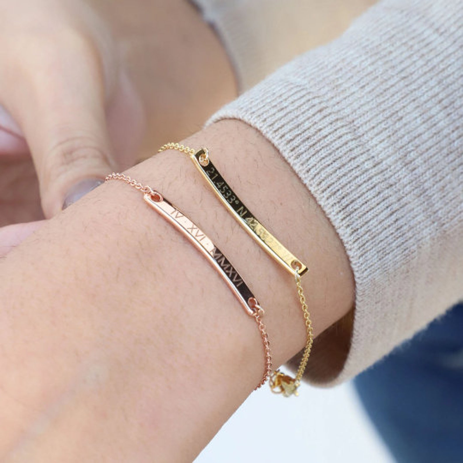 Personalized Sterling Silver Bar Bracelet for Women Engraved - Etsy