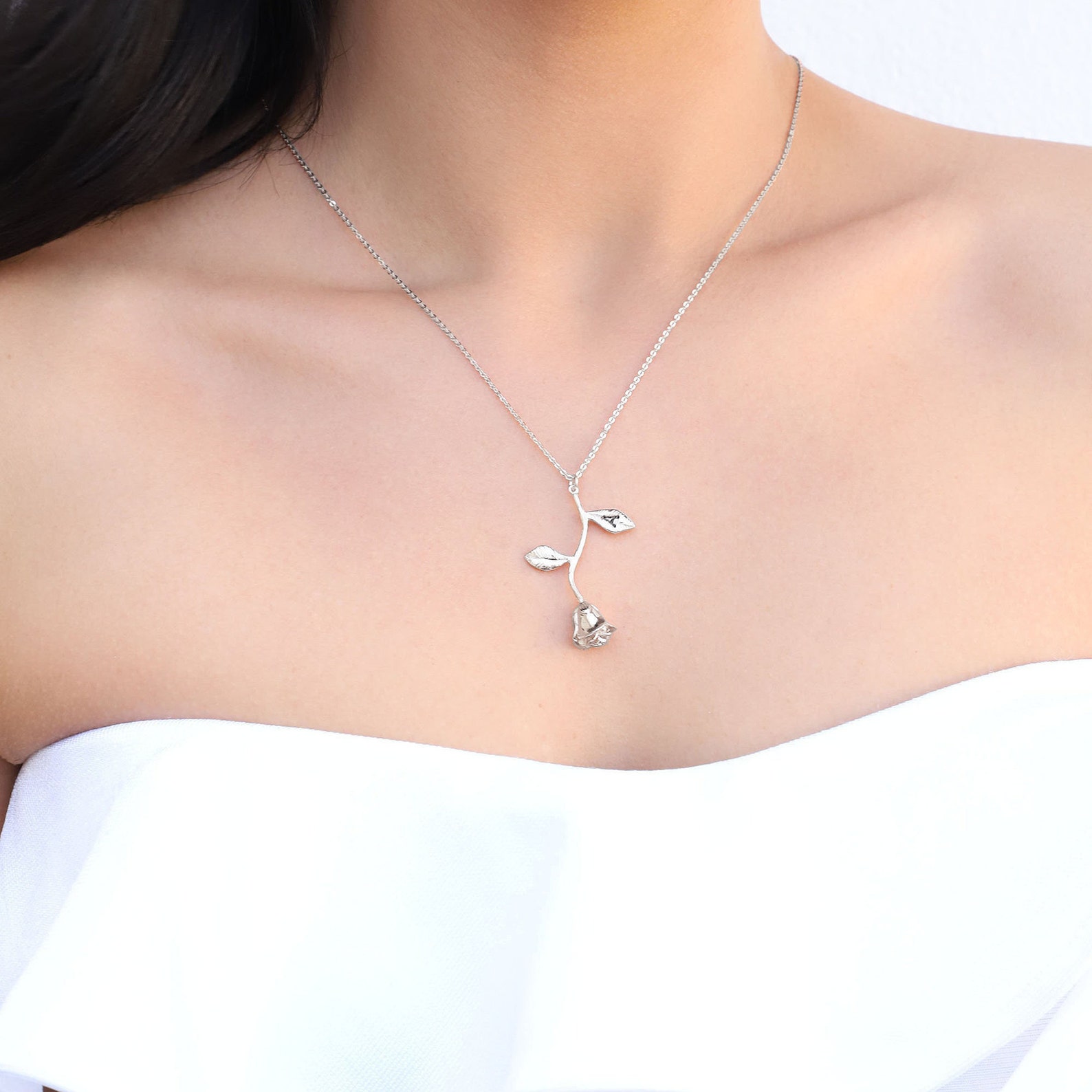 Sterling Silver Rose Necklace Rose Flower Necklace Beauty and - Etsy