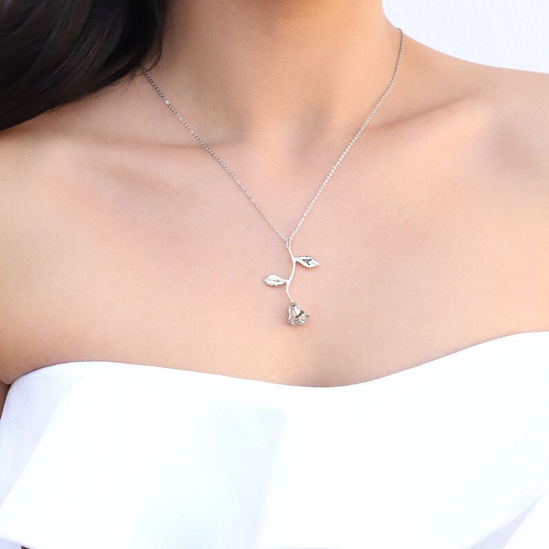 Sterling Silver Rose Necklace Rose Flower Necklace Beauty and - Etsy