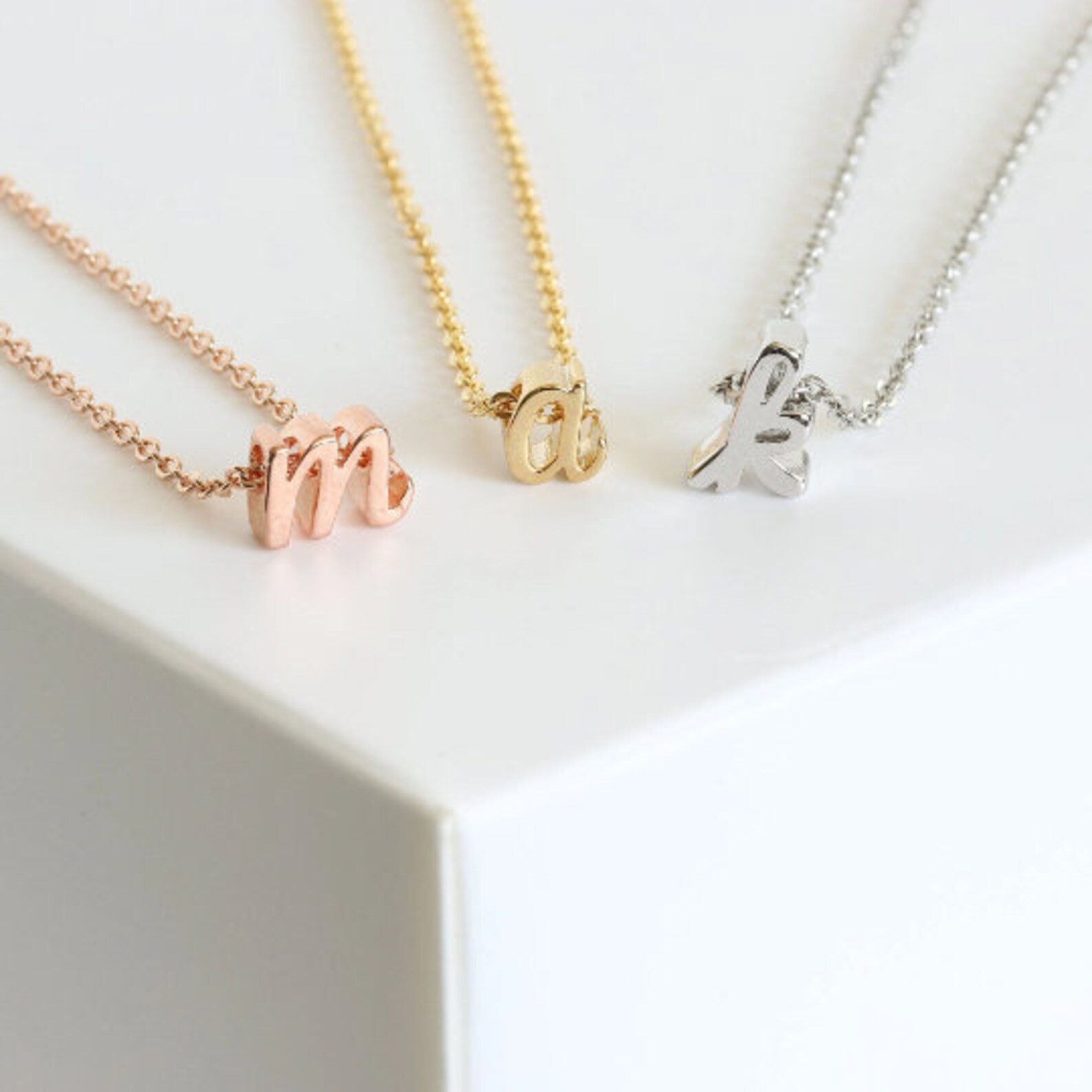 Sterling Silver Cursive Initial Necklace Custom Gold Vermeil - Etsy