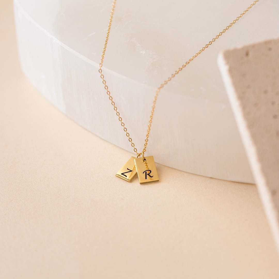Dainty Initial Tag Necklace Custom Engraved Letter Pendant Necklace ...
