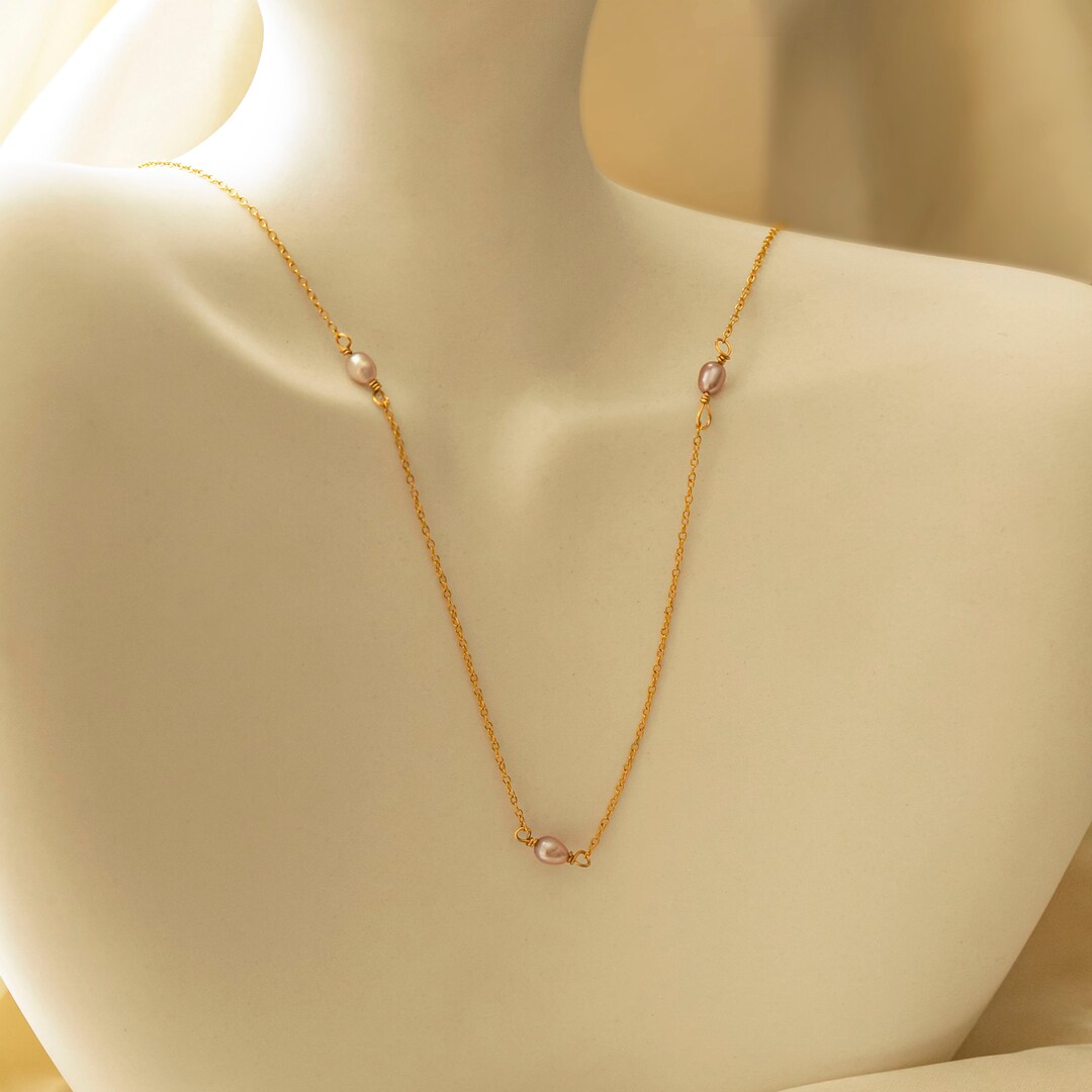 Dainty Lavender Pearl Necklace: Sterling Silver Choker, Wedding Jewelry ...