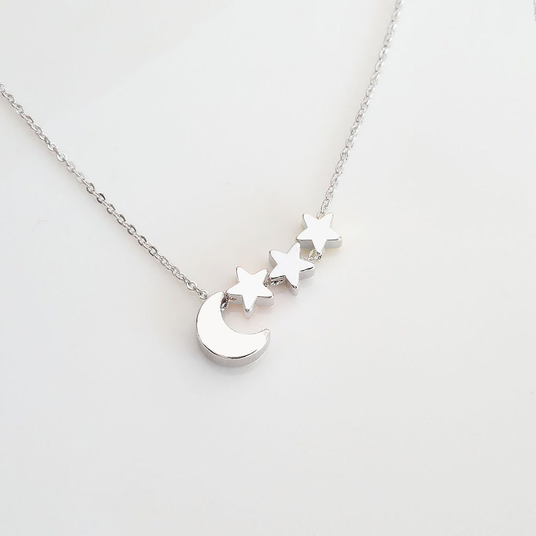Sterling Silver Moon and Stars Necklace: Celestial Jewelry Gift - Etsy