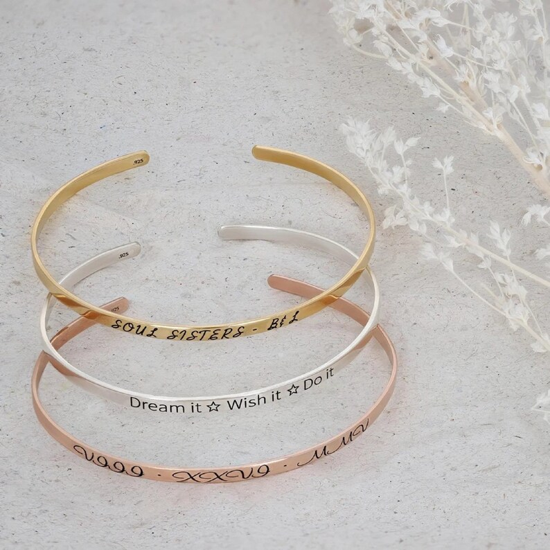 Personalized Silver Cuff Bracelet Custom Name or Initial (birthday ...
