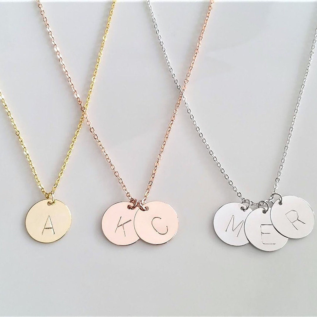 Sterling Silver Initial Disc Necklace: Personalized Charm, Gold or Rose ...