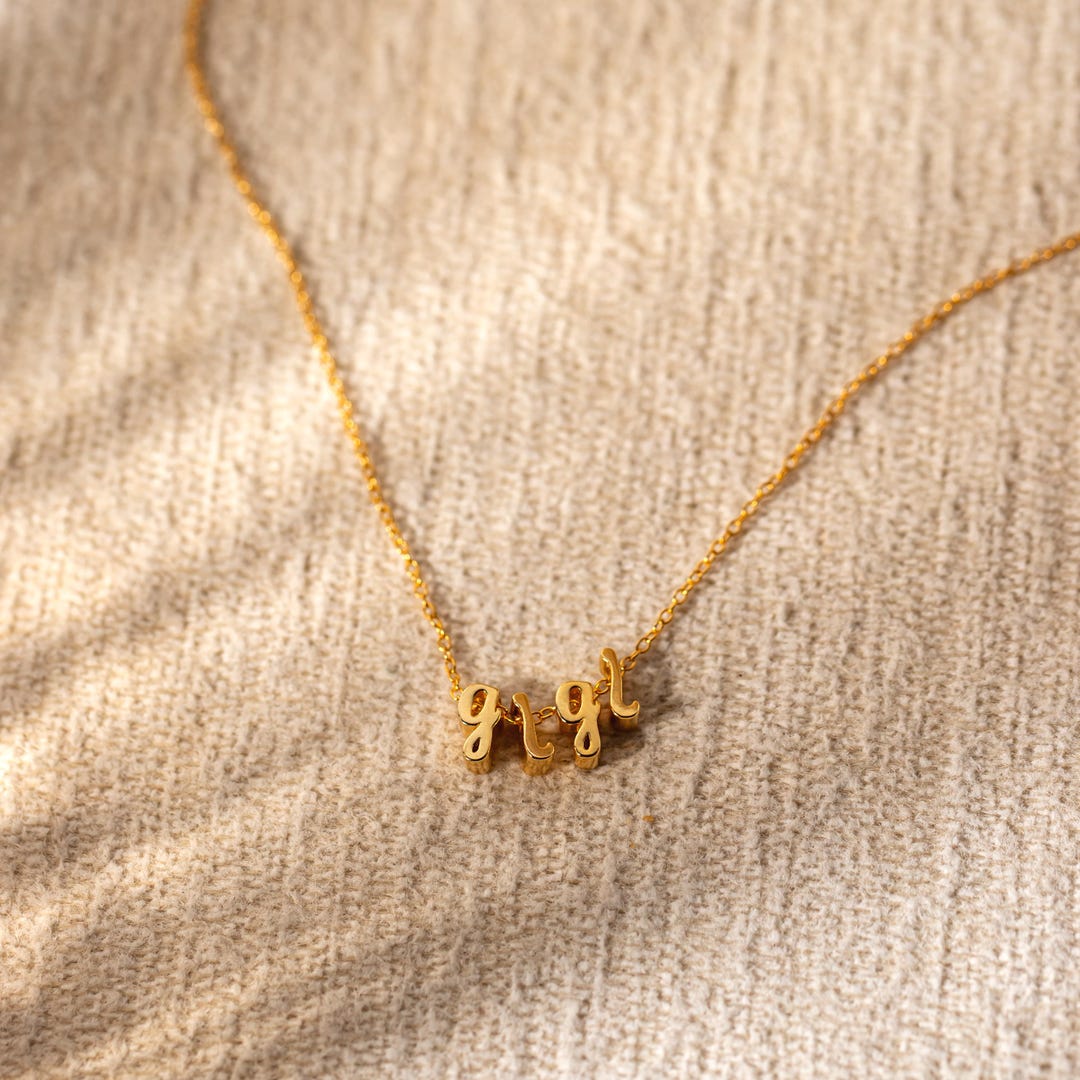 Sterling Silver Cursive Initial Necklace: Custom Gold Vermeil Charm - Etsy