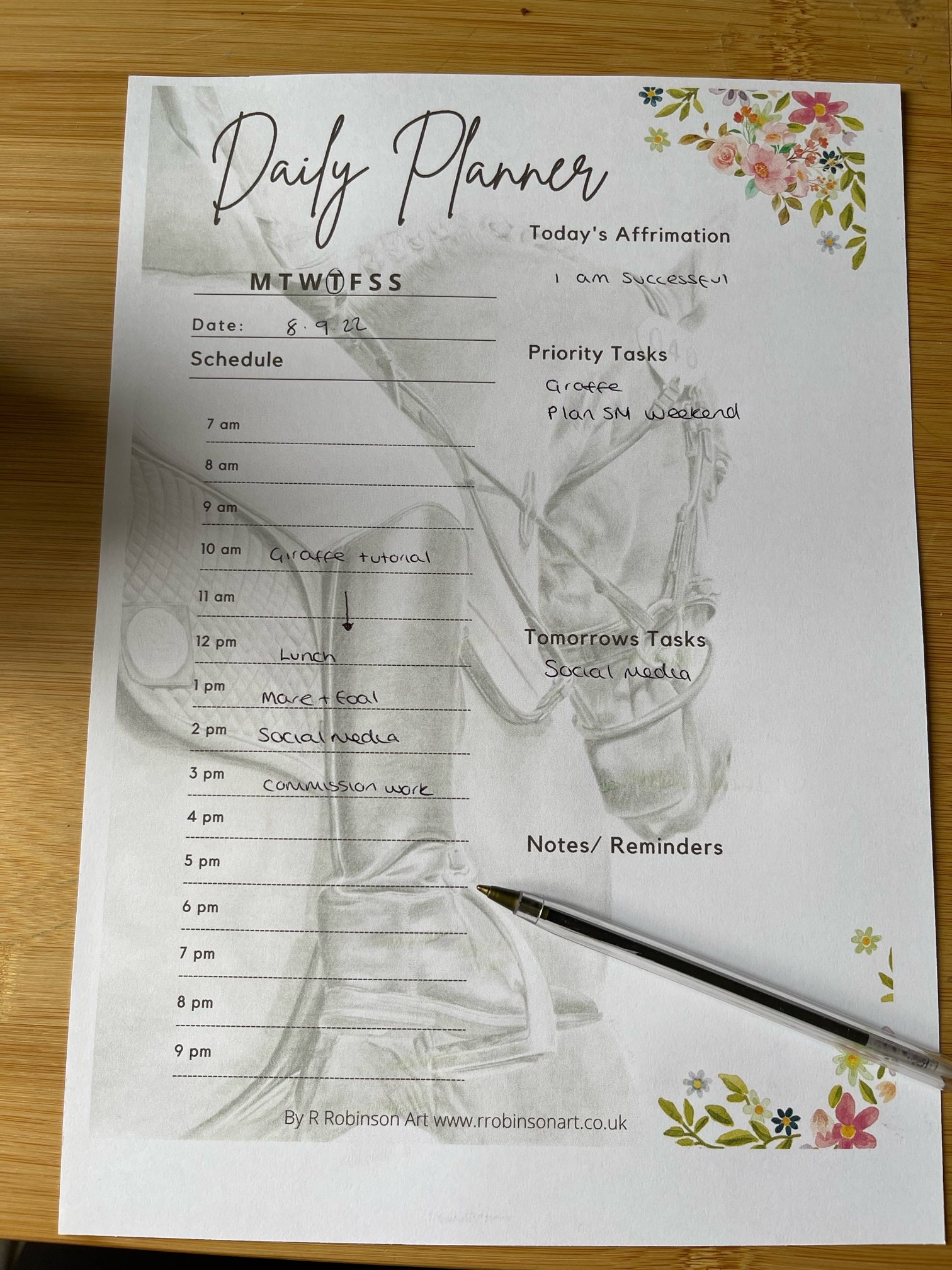 Daily Planner Printable: Hourly Scheduler, Affirmation Box, Priority ...