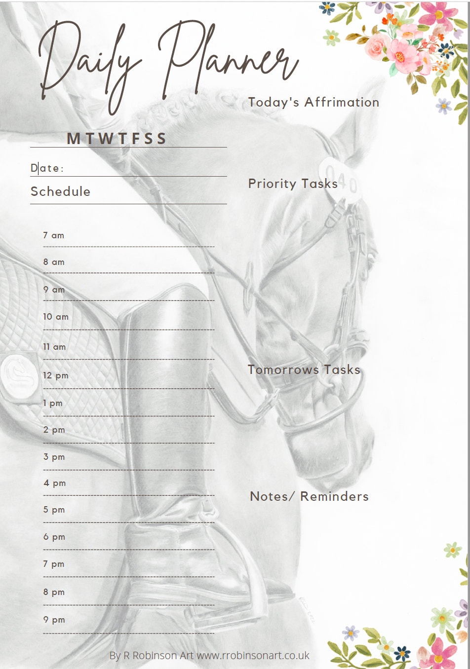 Daily Planner Printable: Hourly Scheduler, Affirmation Box, Priority ...