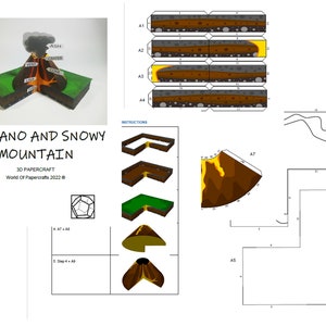Volcano / Snowy Mountain Educational Papercraft, PDF School Template ...