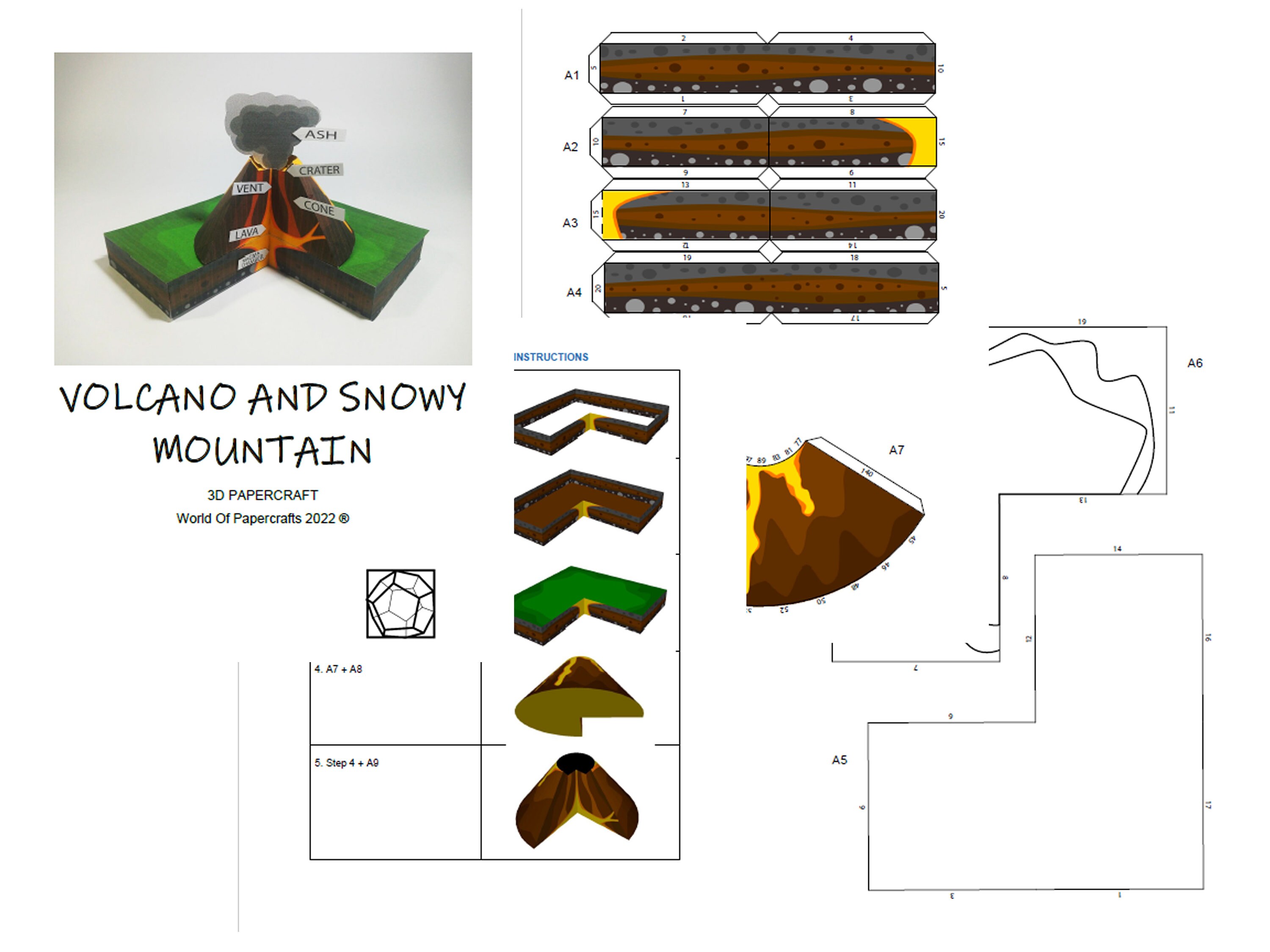 Volcano / Snowy Mountain Educational Papercraft, PDF School Template ...