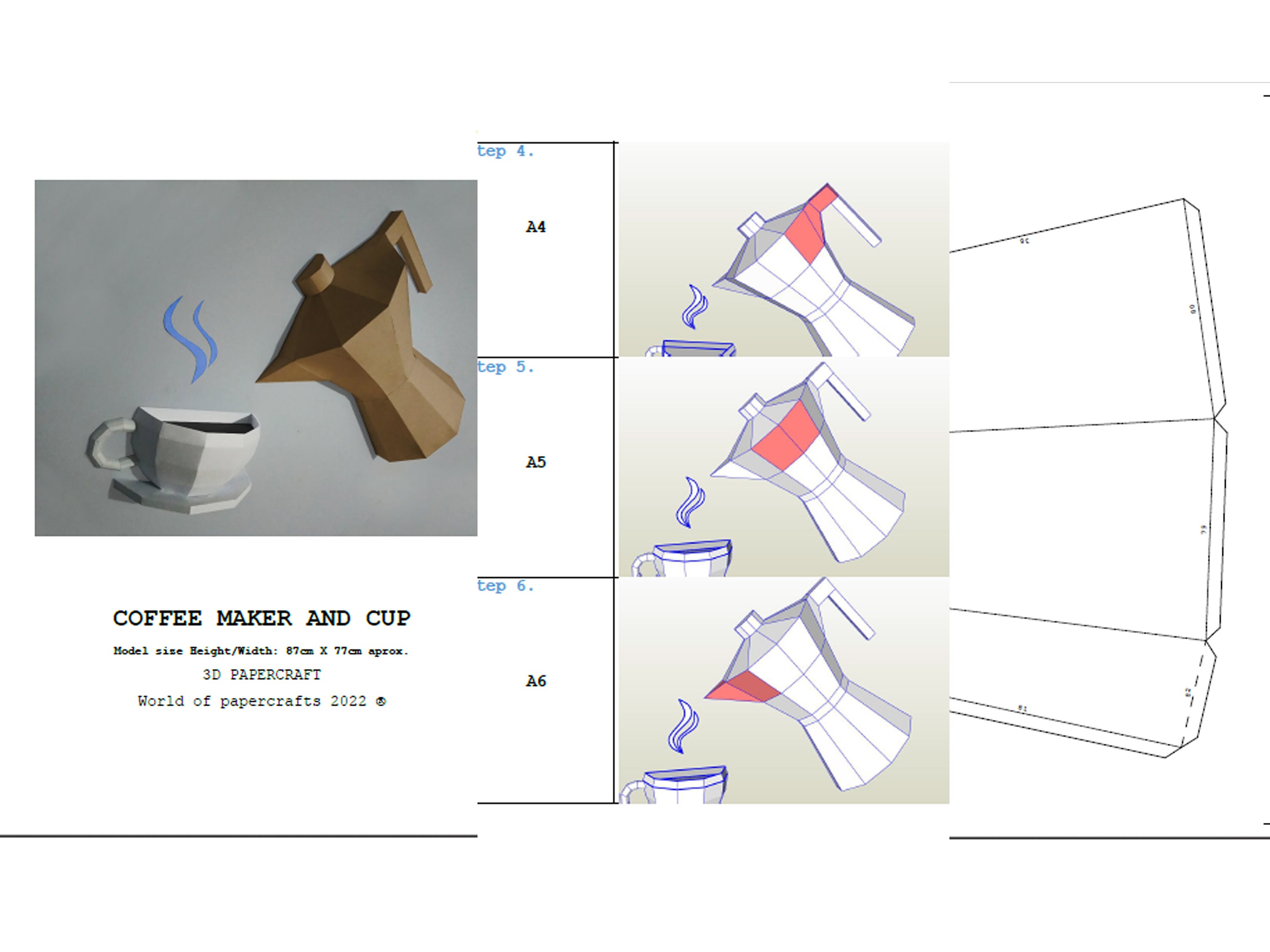 Coffee Maker and Cup Wall Papercraft, PDF Template Papercraft, DIY Wall ...