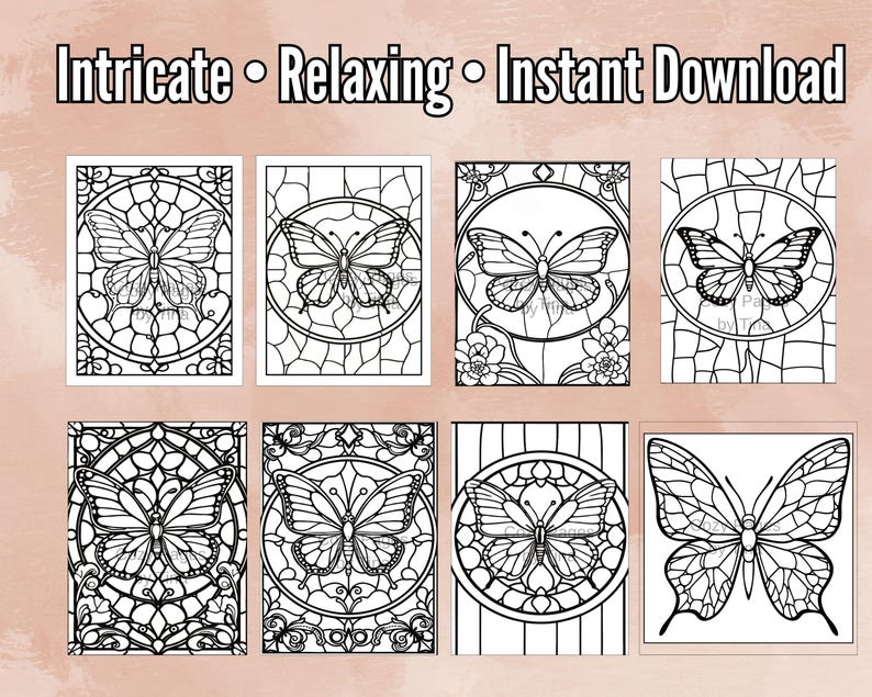Stained Glass Butterfly Coloring Pages: 50 Intricate Designs (PDF & PNG ...