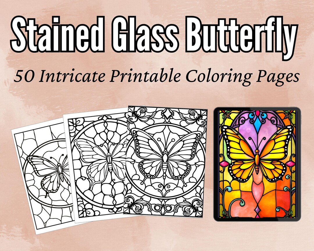 Stained Glass Butterfly Coloring Pages: 50 Intricate Designs (PDF & PNG ...