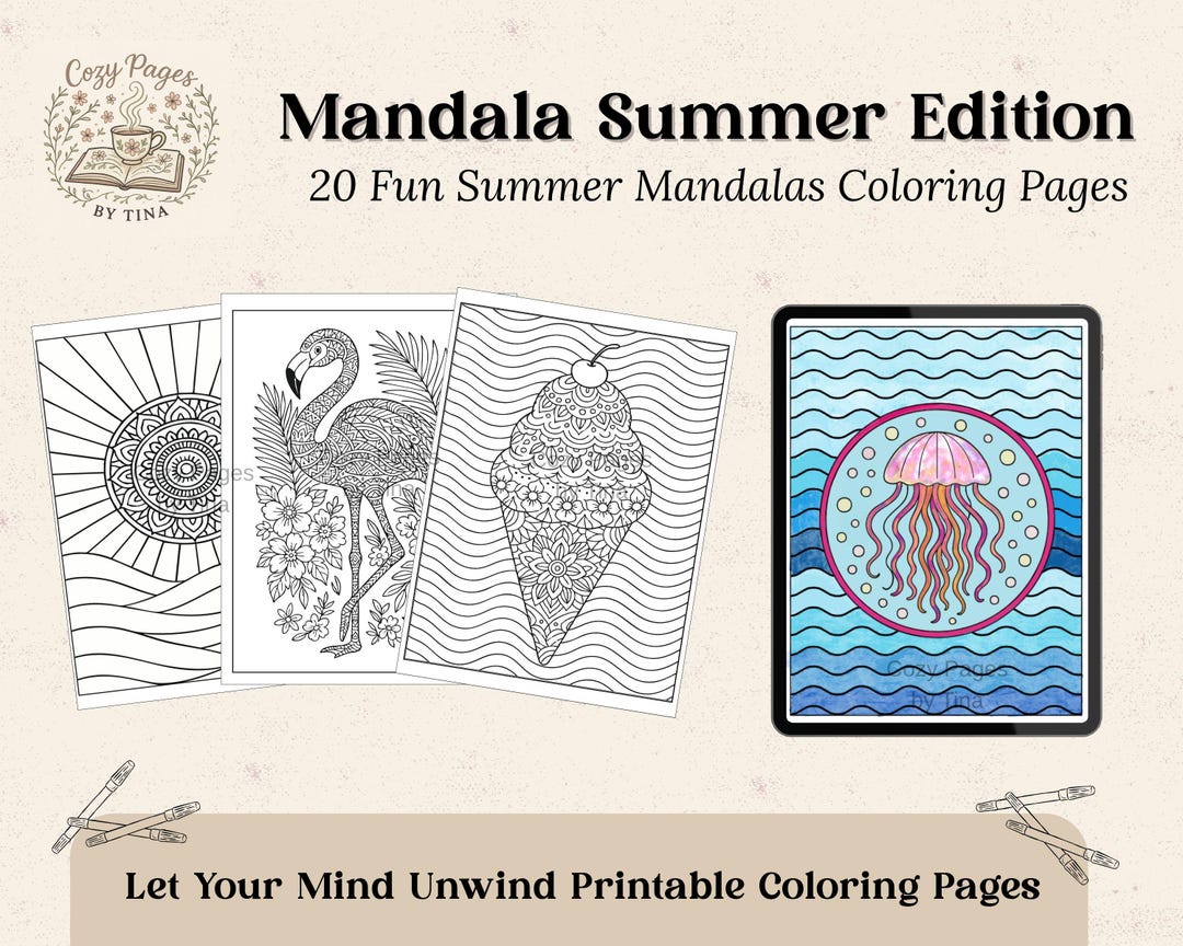 Summer Mandala Coloring Pages for Adults: 20-page Printable PDF Bundle ...