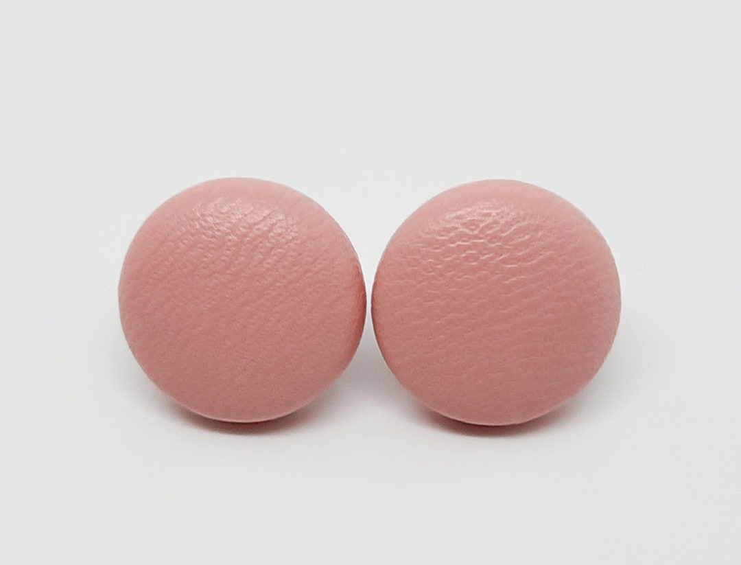 Ear Studs Fabric Button Leather Salmon Pink - Etsy UK