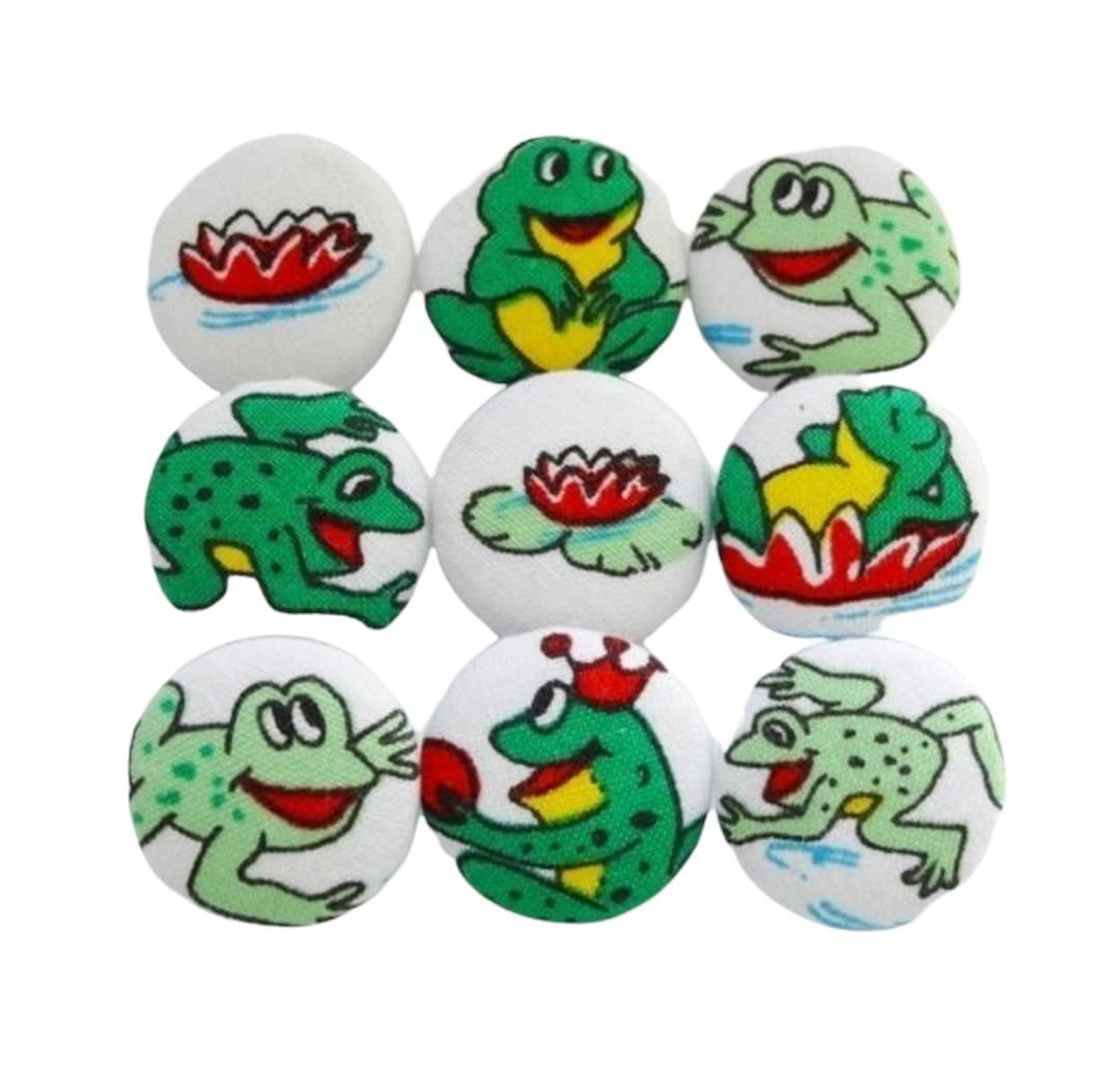9 Fabric Buttons 23 Mm "frog Mix" Frog - Etsy