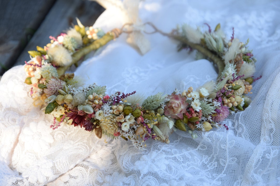 Dried Flower Crown, Wedding Flower Crown, Bridal Flower Crown, Rustic ...