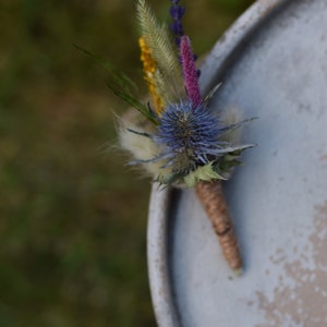 Rustic Colorful Thistle Boutonniere for the Groom, Wildflower ...