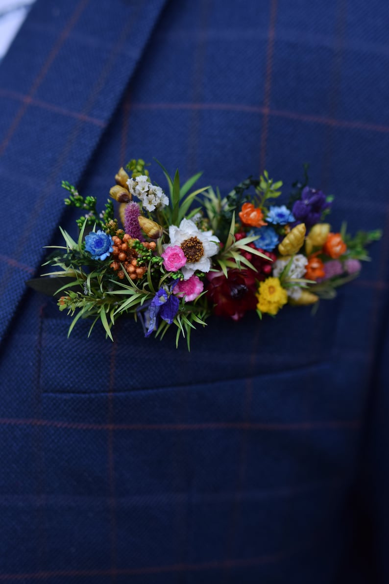Colorful Pocket Boutonniere, Woodland Dried Boutonniere, Vintage or ...