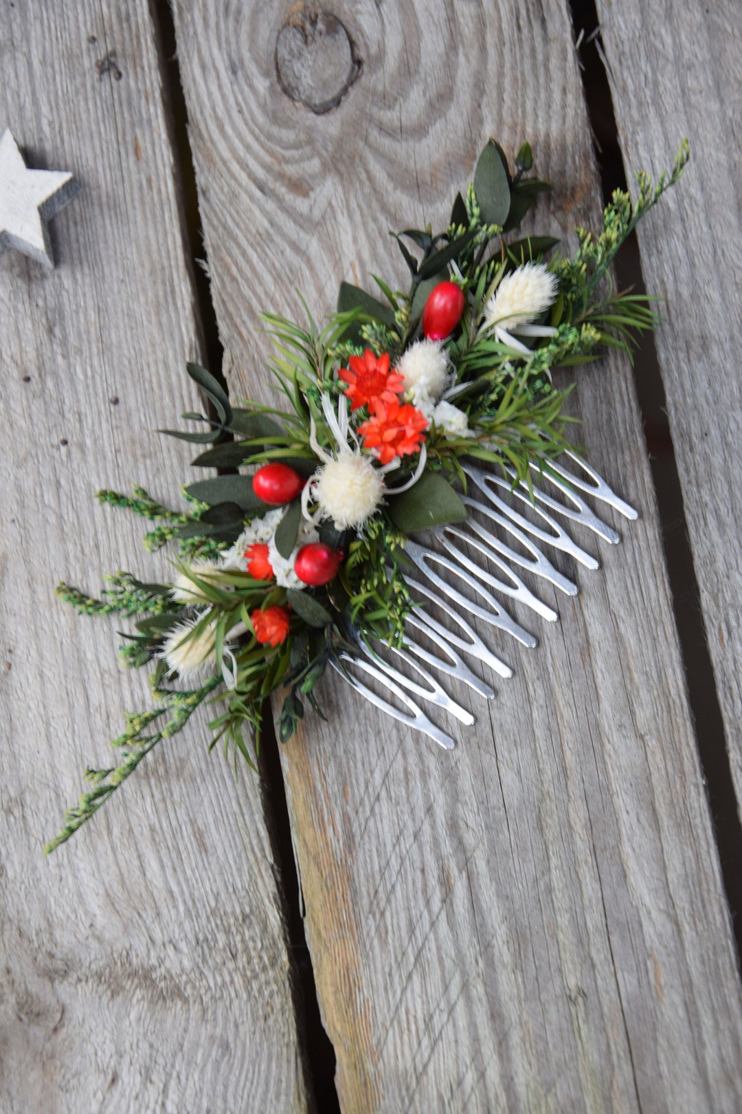 Christmas Hair Comb Made of Dried and Stabilized Flowers, Winter ...