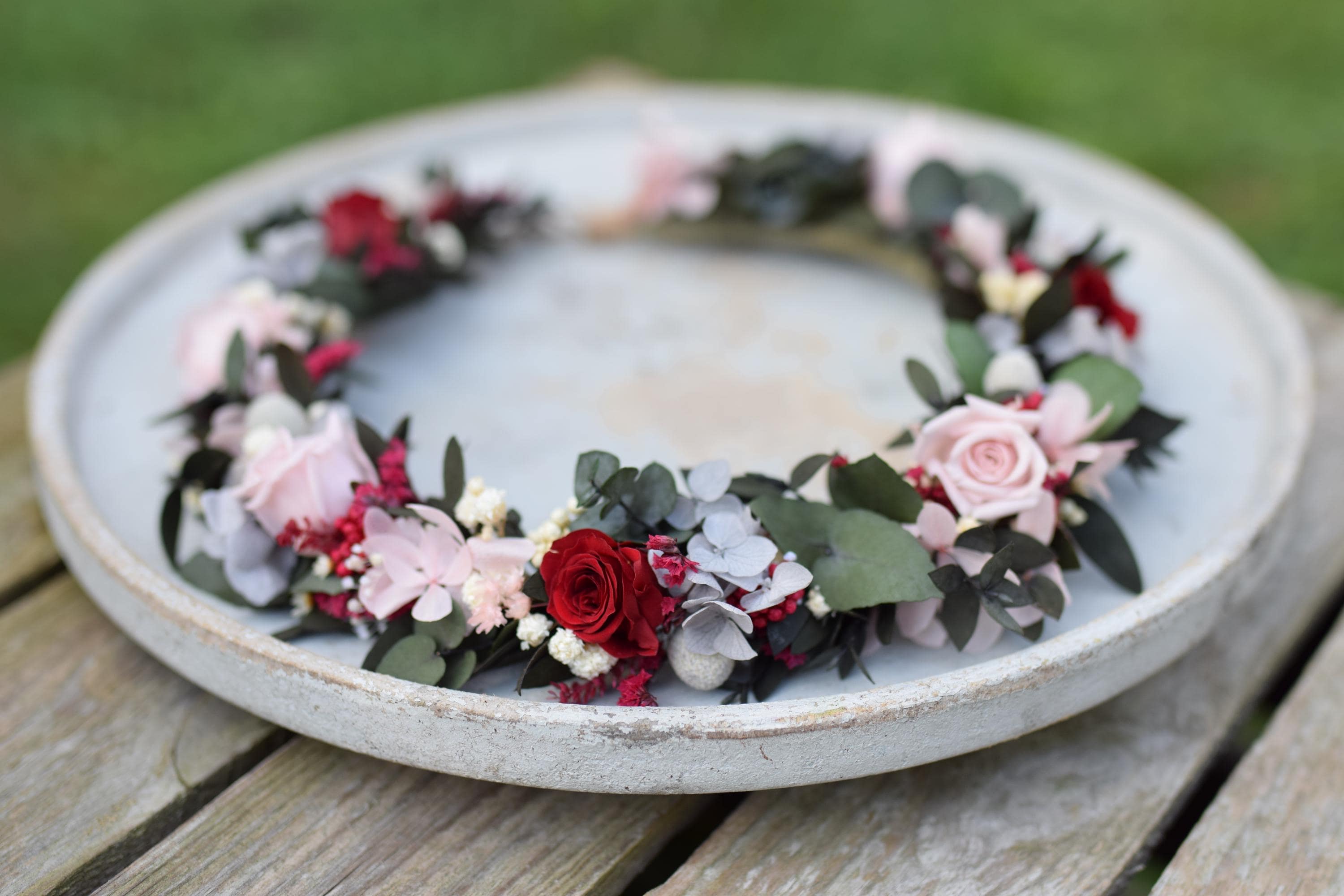 Preserved Flower Crown With Eucalyptus and Roses Wedding Forest Crown Green Wreath Wreath of Dried and Stabilized Flowers Etsy Ireland
