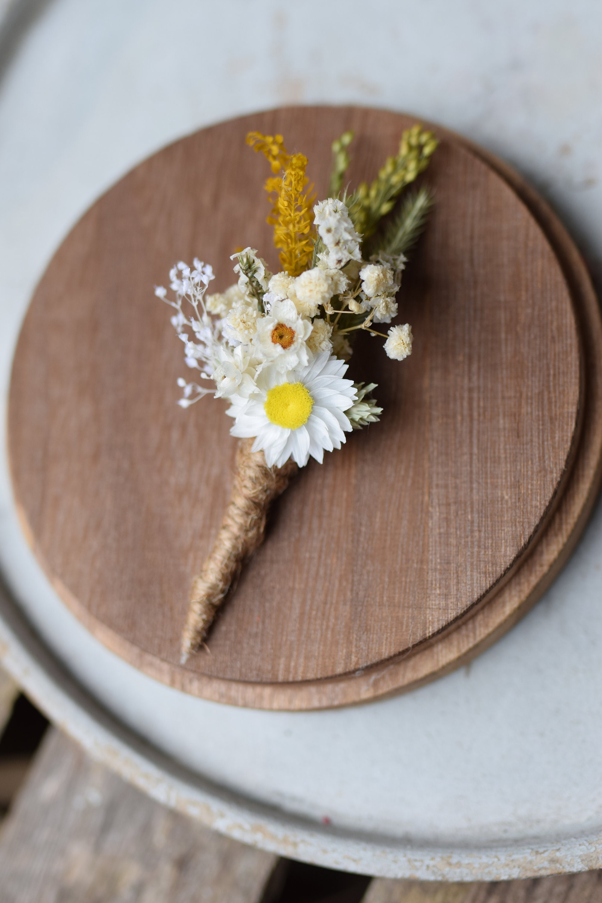 Daisy Wedding Buttonhole, Woodland Dried Boutonniere, Vintage or ...