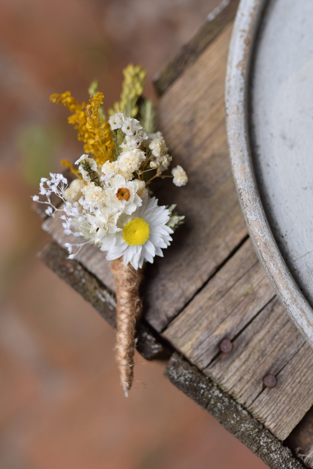 Daisy Wedding Buttonhole, Woodland Dried Boutonniere, Vintage or ...