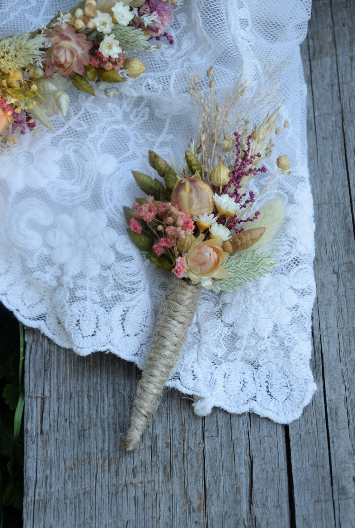 Rustic Wedding Buttonhole, Woodland Dried Boutonniere, Vintage or ...