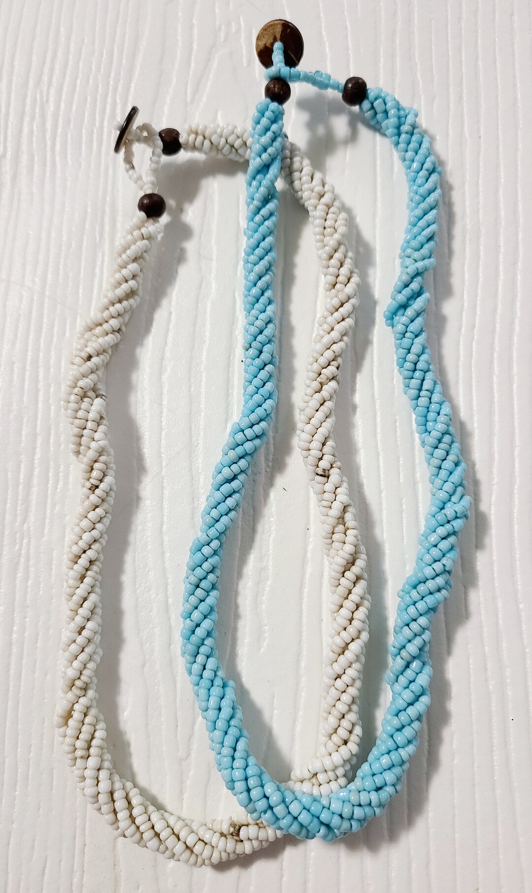 1960s Handmade Arctic White & Teal Glass Bead Braided Chocker - Etsy