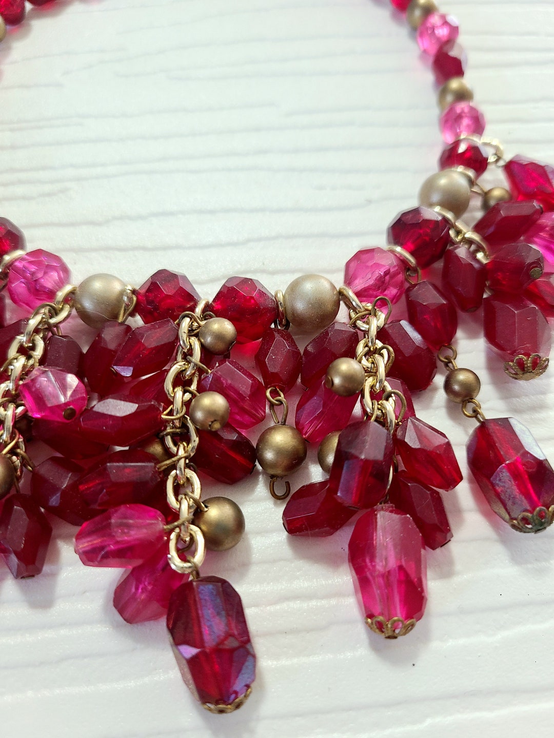 1960s Gold Plated Fuschia and Barbie Pink Faceted Crystal and Rhinstone ...