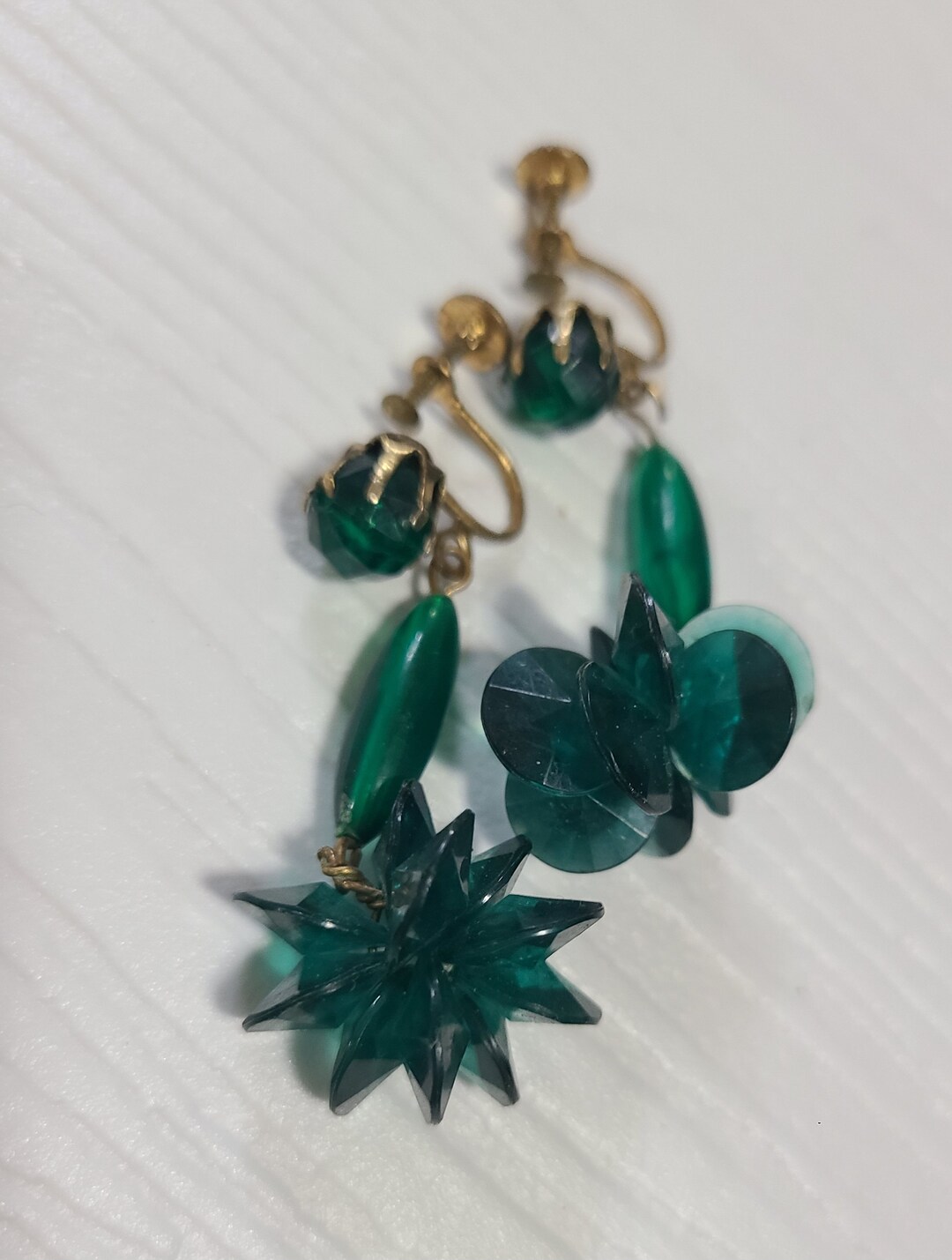 Vintage 1930's Miriam Haskell Green Lucite Earrings - Etsy