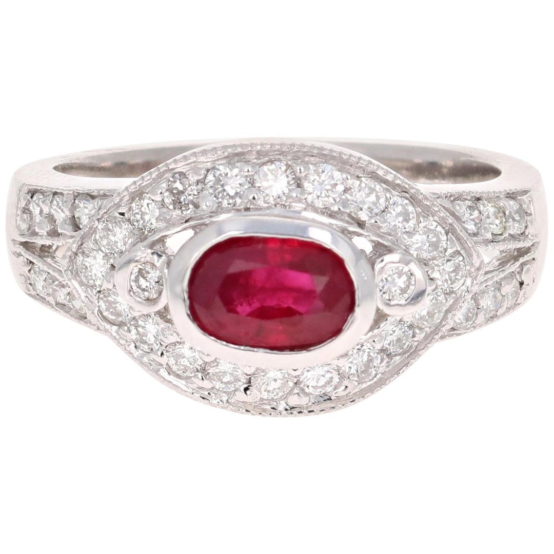1.51 Carat Oval Cut Burmese Ruby Diamond 14 Karat White Gold Ring ...