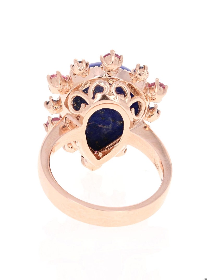 9.04 Carat Lapis Lazuli Tourmaline and Sapphire Cocktail Rose Gold Ring ...