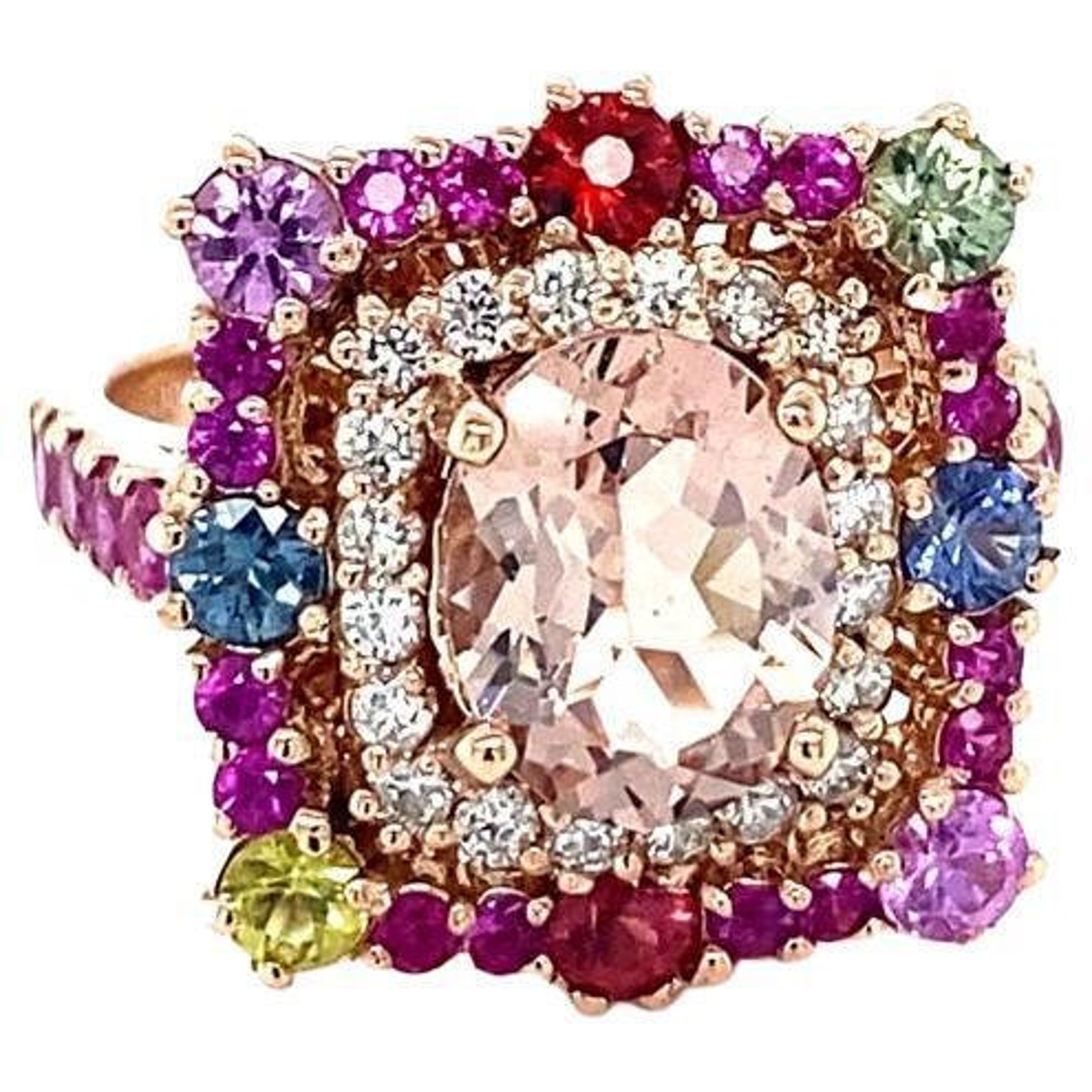 3.80 Carat Morganite Diamond Sapphire Rose Gold Cocktail Ring - Etsy