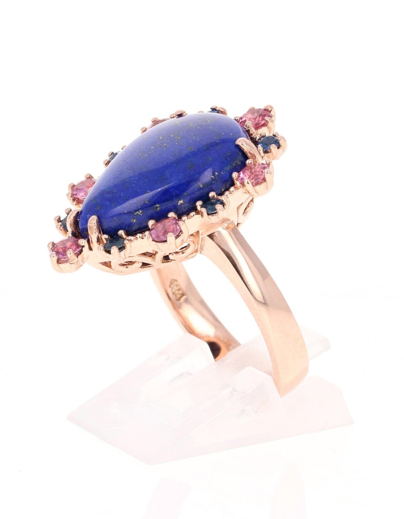 9.04 Carat Lapis Lazuli Tourmaline and Sapphire Cocktail Rose Gold Ring ...