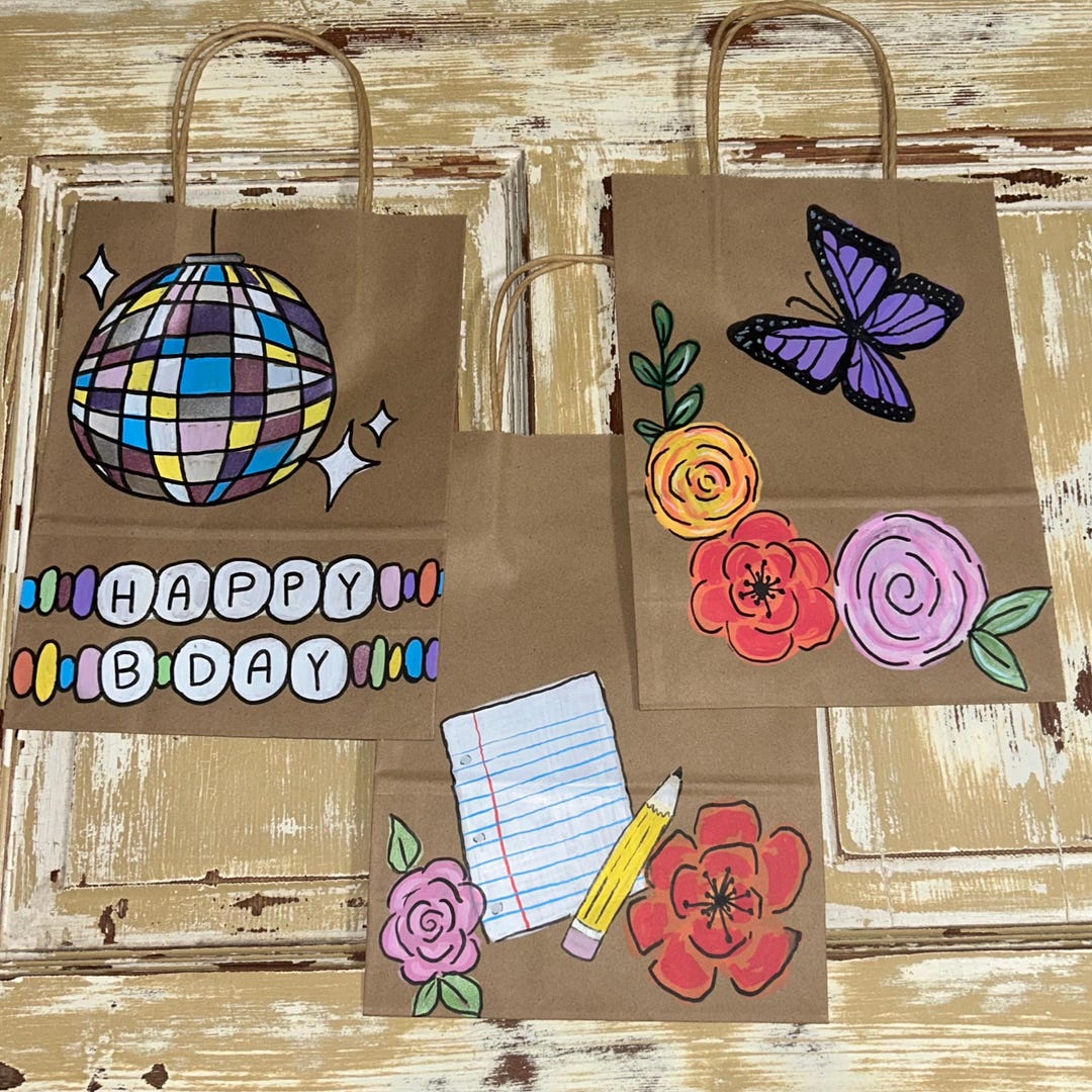 Custom Hand Drawn Painted Gift Bag 8 X 4.25 X 10.5 - Etsy